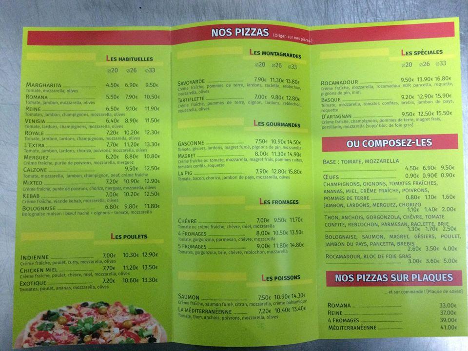 Menu au Fiamma Pizza restaurant, Mérignac, 82 Av. des Frères Robinson