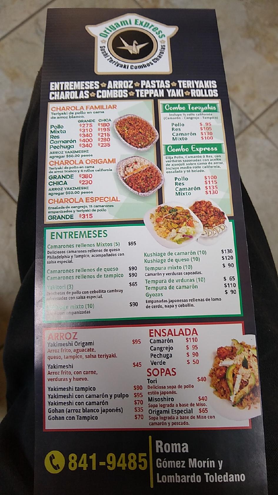 Carta del restaurante Origami Express - Roma, Mexicali