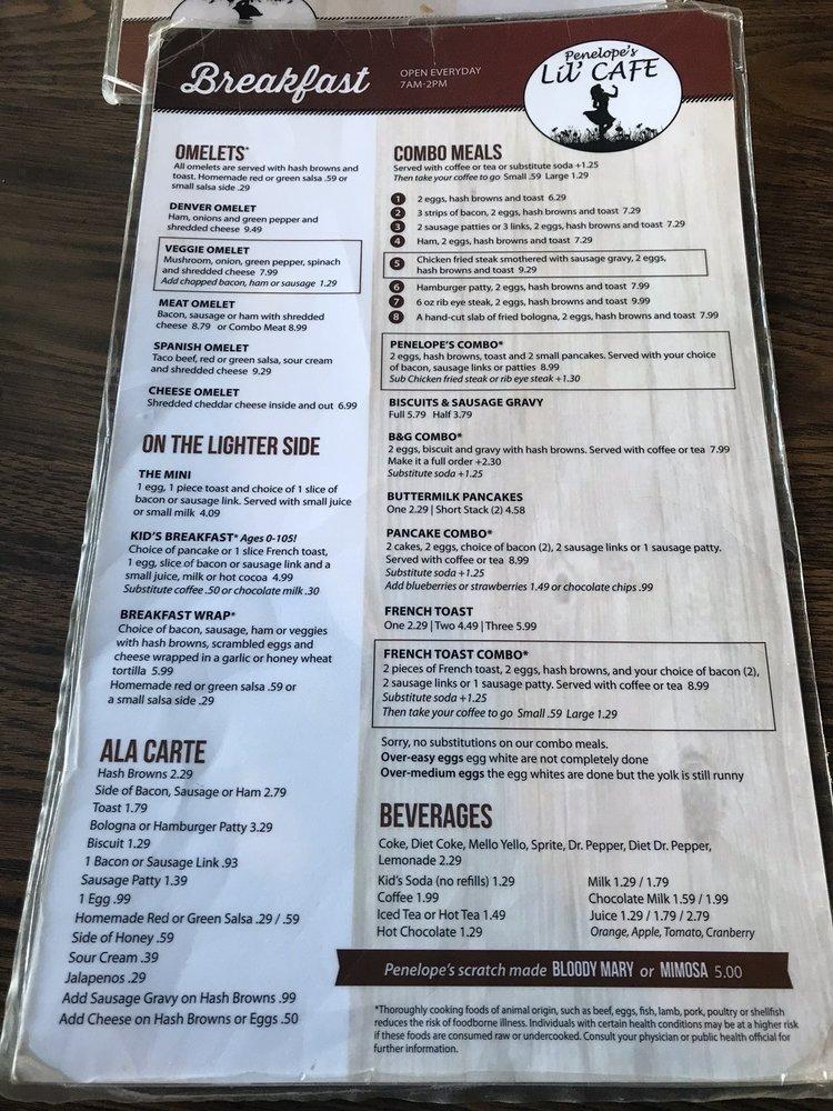 Menu at Penelope's Lil' Cafe, Lincoln