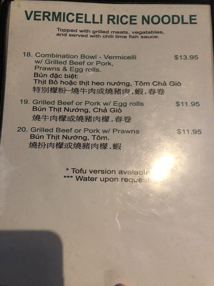Menu at Pho 805 restaurant, Solvang
