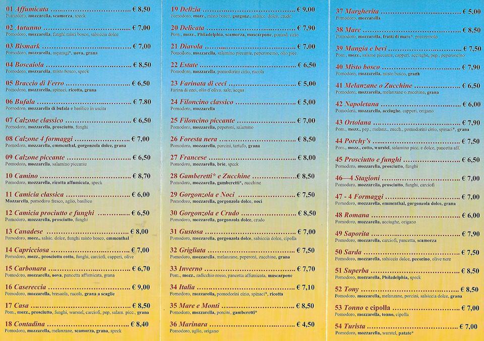 Menu at Pizzeria La Biga, Verona