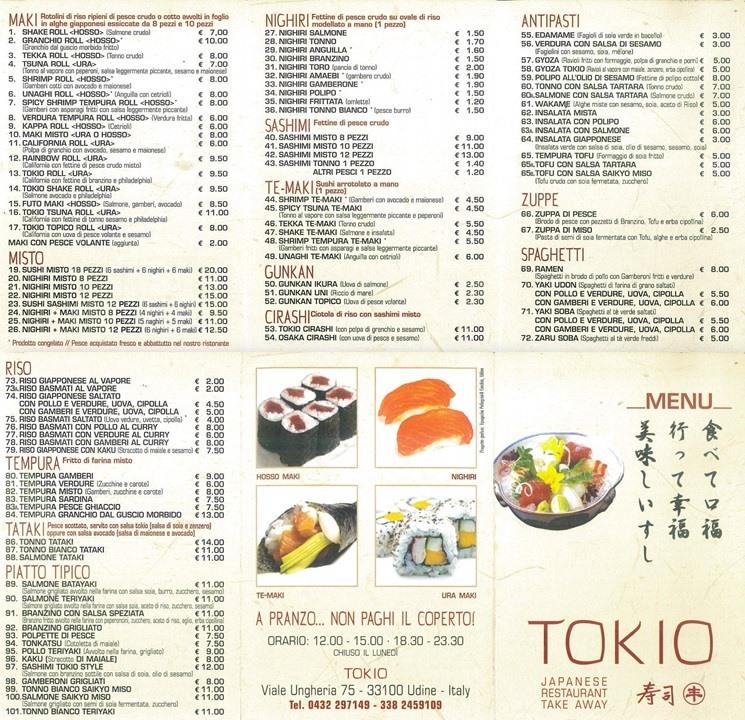 Menu at Ristorante Tokio Sushi, Udine