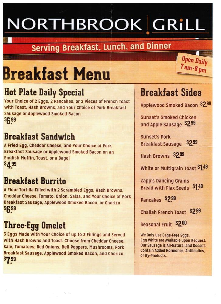 Menu at Sunset Foods restaurant, Northbrook