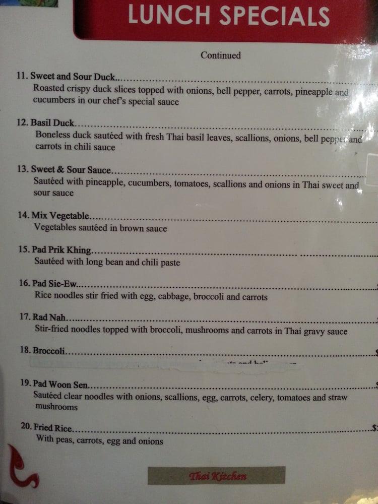 Menu at Thai Kitchen restaurant, Evans