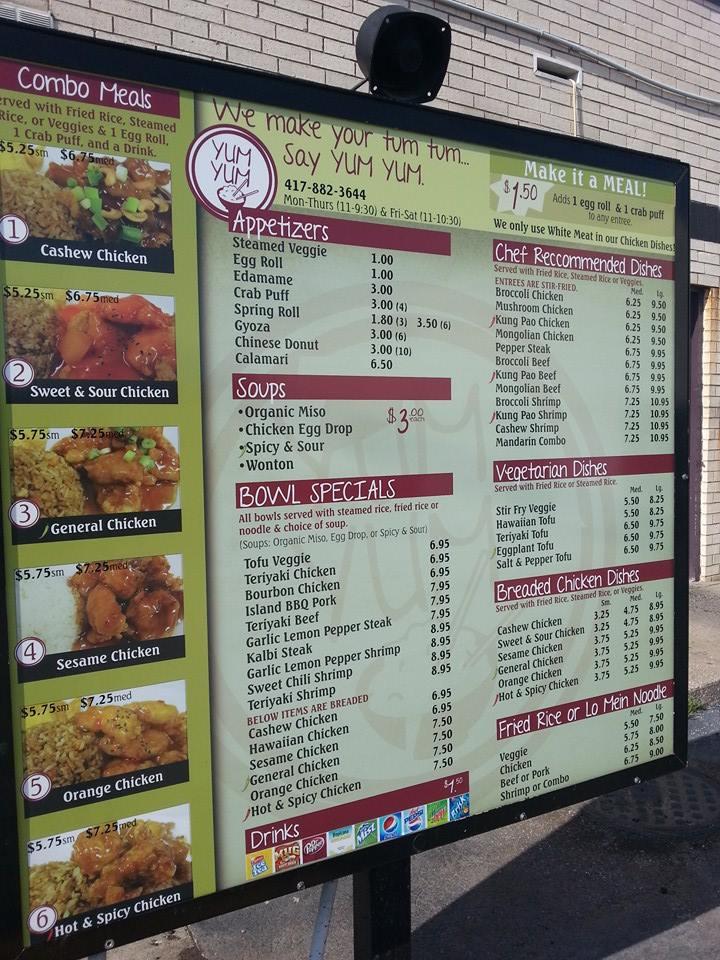 Menu at Yum Yum Bowl restaurant, Springfield