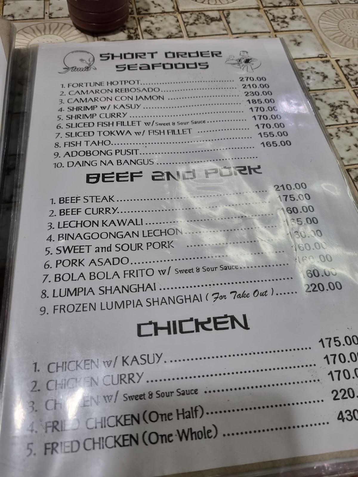 Menu at Amis Restaurant, Manila