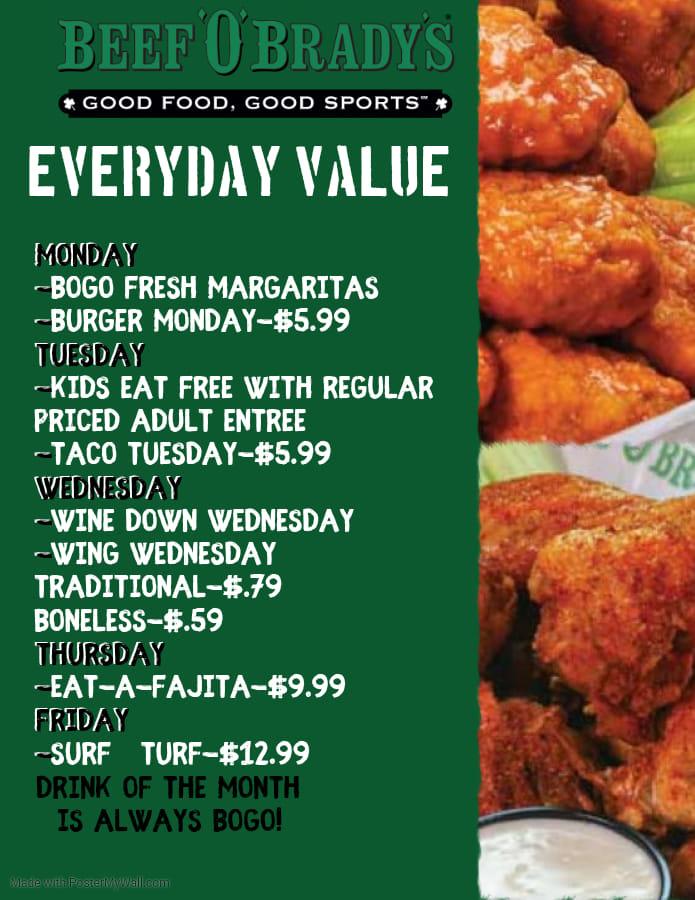 Menu At Beef O Brady S Pub Bar Starke
