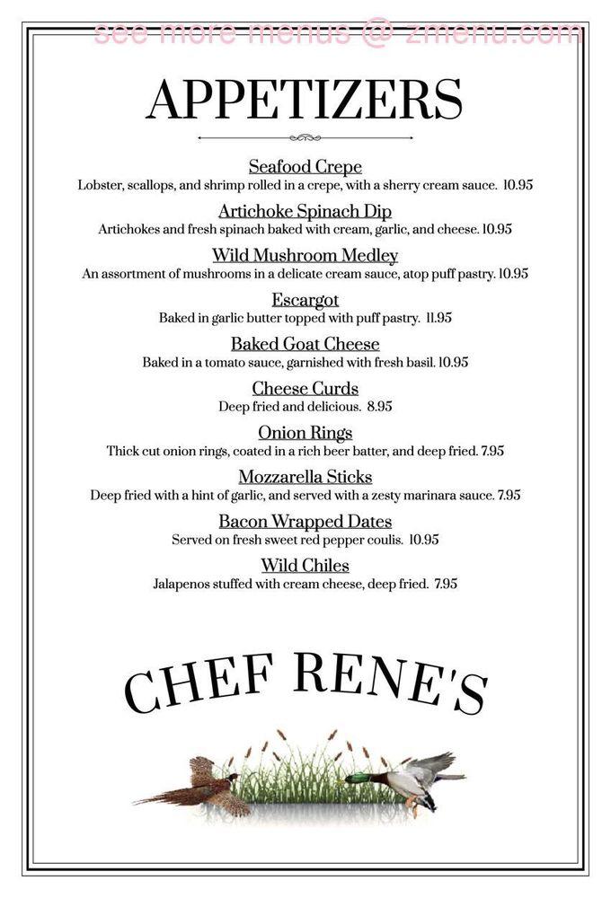 Menu at Chef Rene's at Eagle River Inn restaurant, Eagle River
