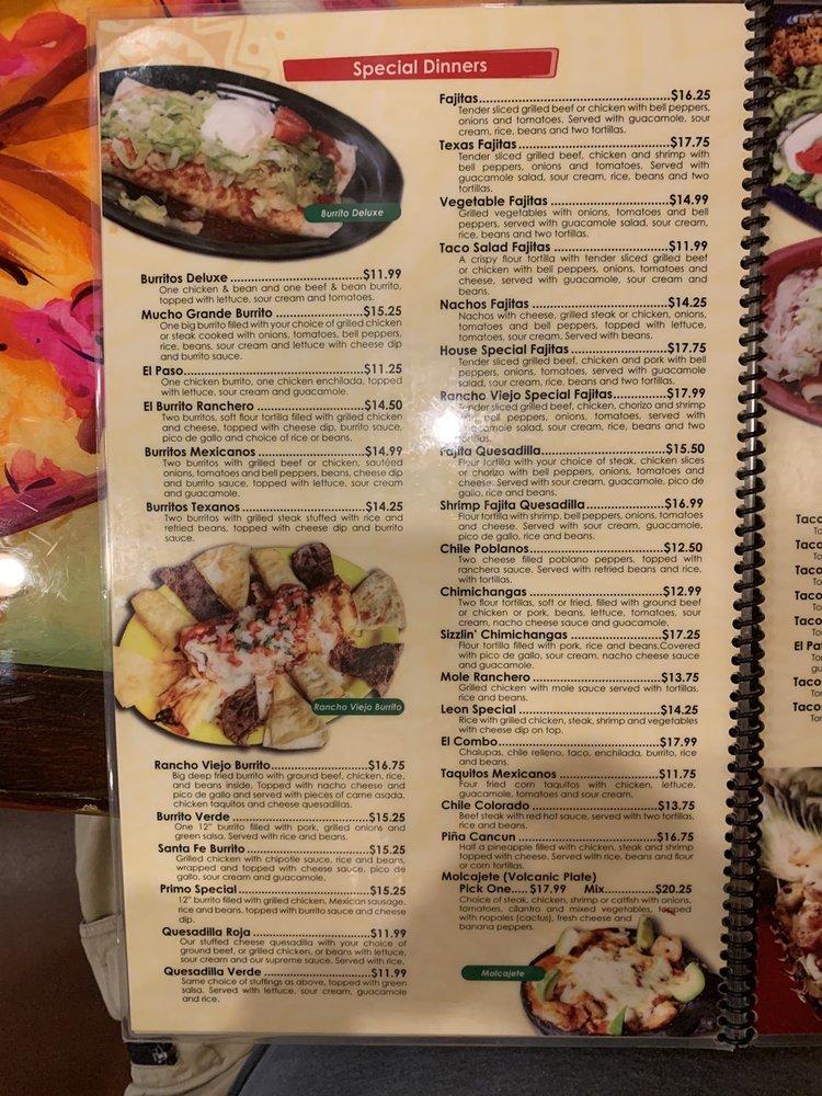Menu at El Rancho Viejo Mishawaka restaurant, Mishawaka