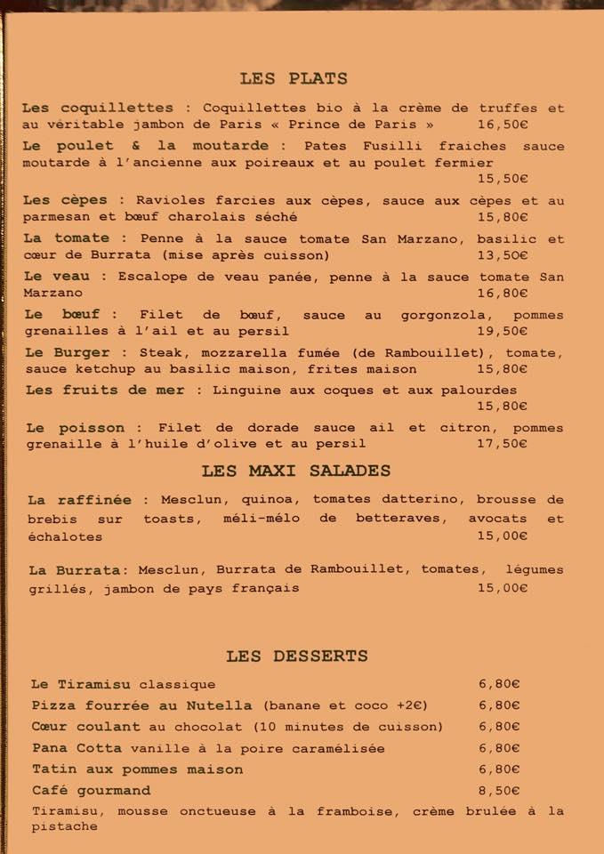 Menu at Jango restaurant, Paris