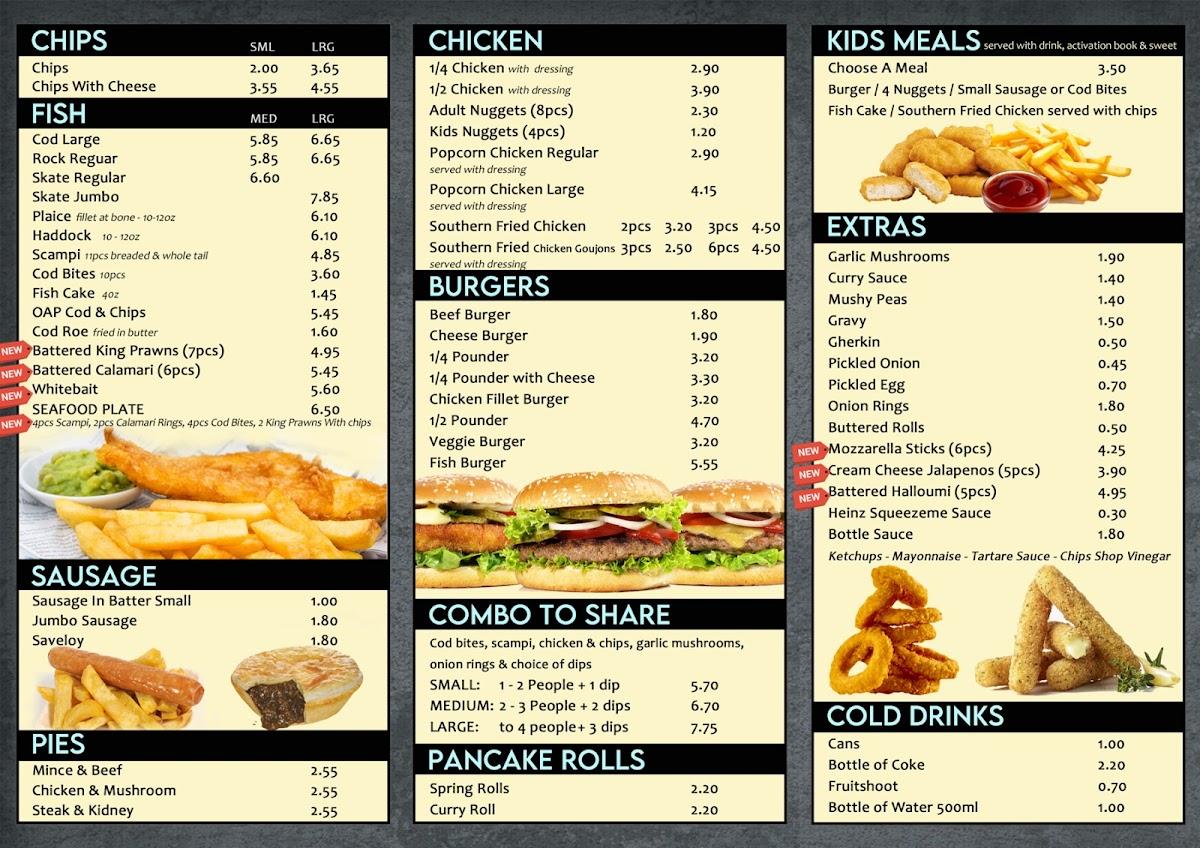 Menu at McCoy's fish and chips takeaway and restaurant, Aylesbury