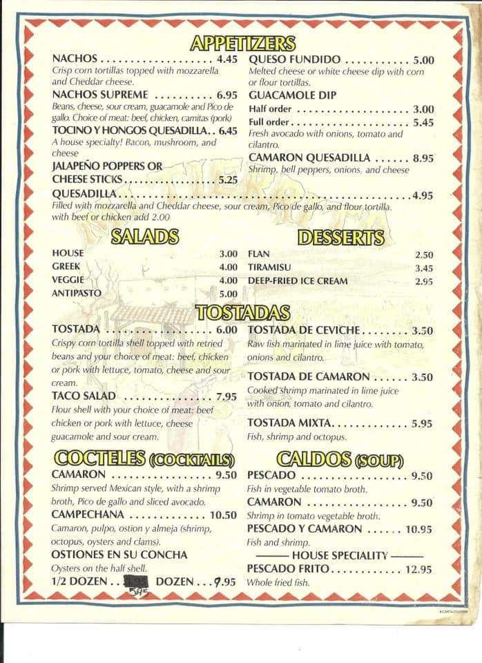 Menu at Mi Tierrita Okatie Inc restaurant, Bluffton, 214 Okatie Village Dr