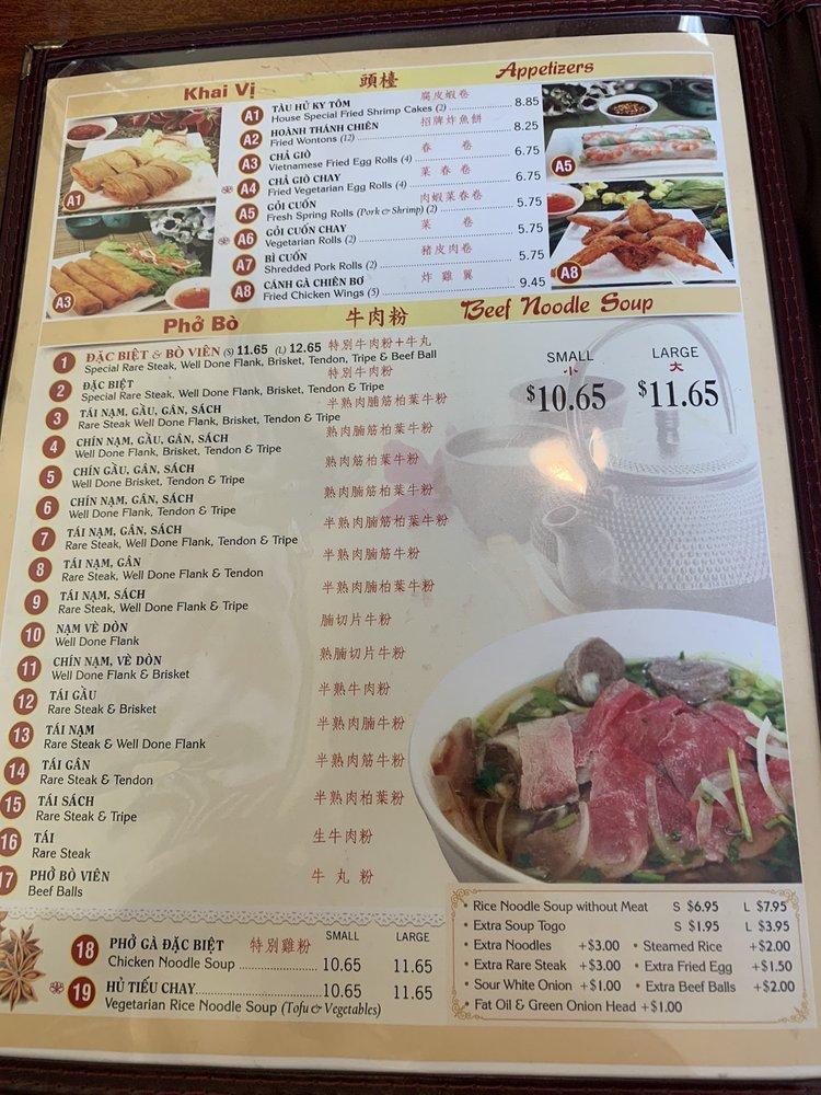 Menu at Pho New Saigon restaurant, Foster City