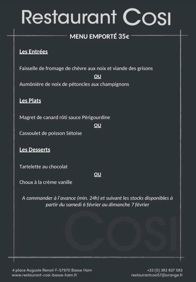 Menu at Restaurant Cosi, Basse-Ham
