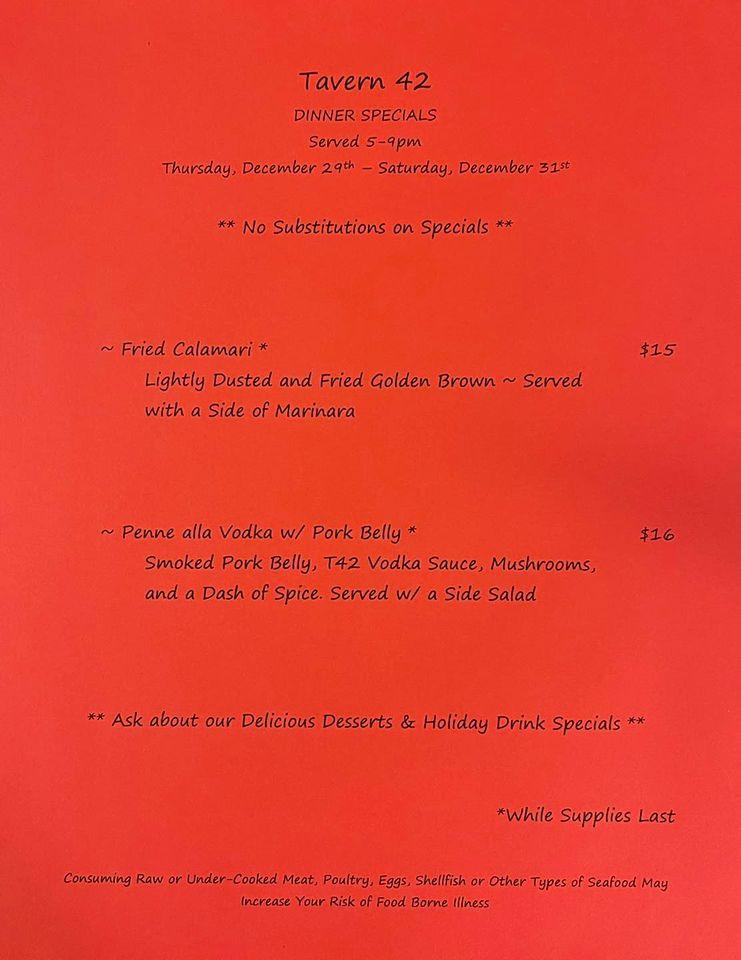 Menu at Tavern 42 pub & bar, Clayton