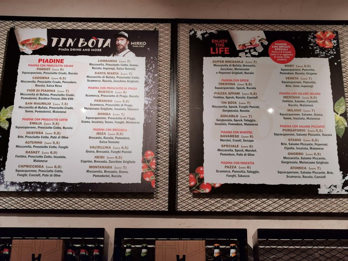 Menu da Tin Bòta ristorante, Milano, Via S. Maurilio