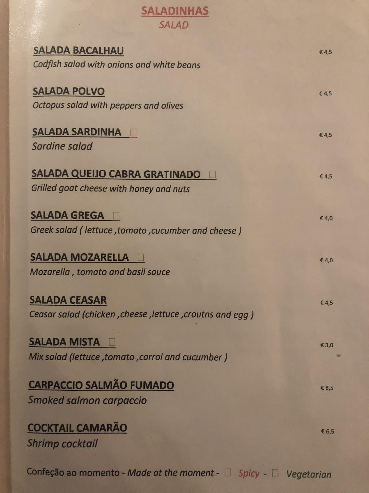 Carta de 11 Tapas - Restaurante & Cocktail, WineBar, Lisboa