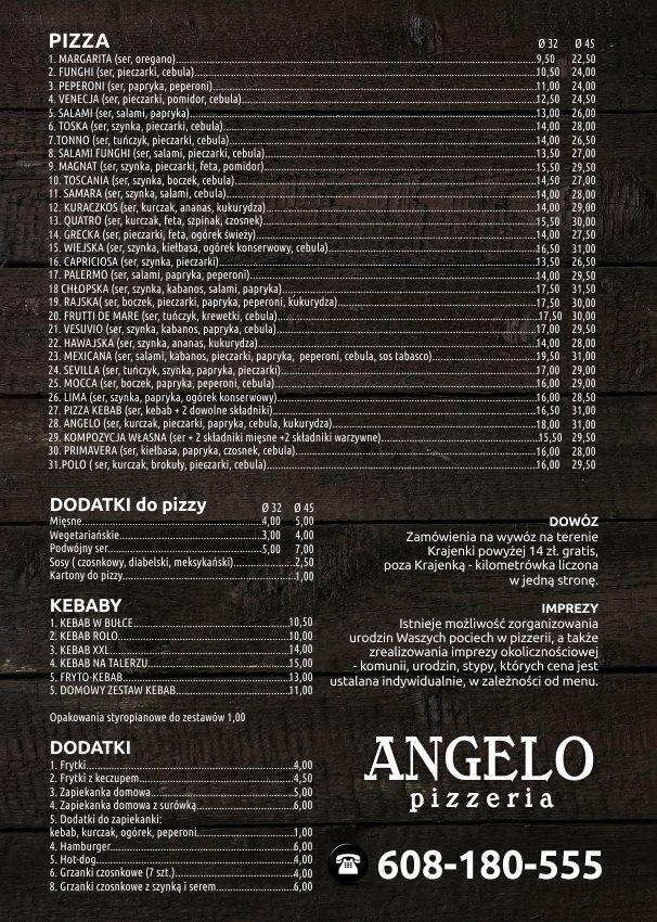 Menu at ANGELO Bistro restaurant, Krajenka