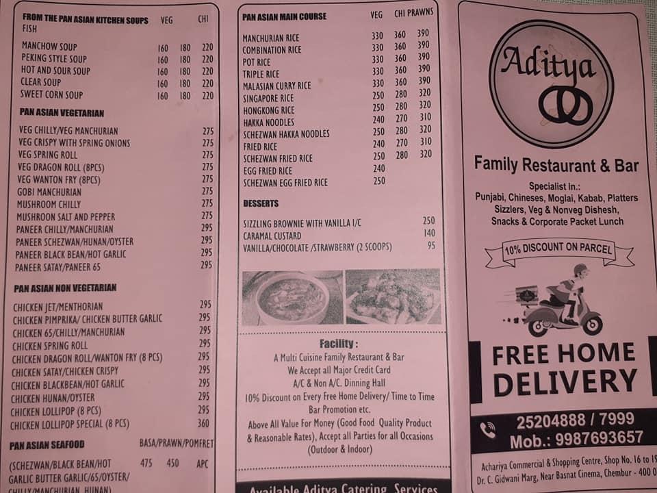 Menu at Aditya Family Restaurant And Bar, Mumbai, 19