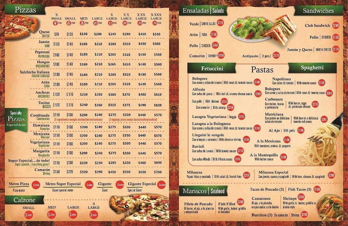 Menu at Alfonso's Pizza restaurant, Ensenada, Macheros 868