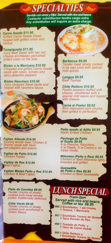 Menu at Allende Restaurant, Indio, Monroe St # 402