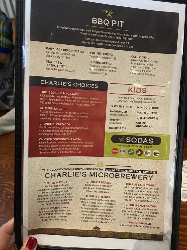 Menu at Charlie's Steak, Ribs & Ale steakhouse, Branson
