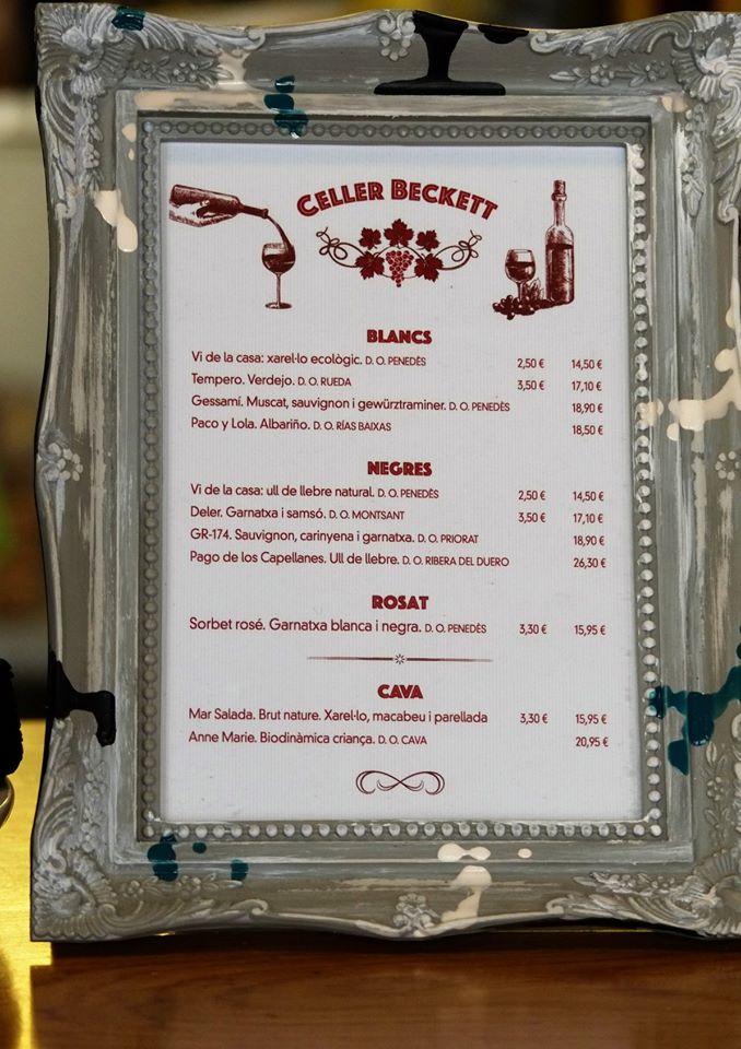 Menu at Sala Beckett restaurant, Barcelona, C. de Pere IV