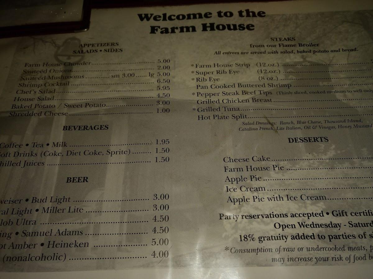 Menu at Farm House Restaurant, Chapel Hill