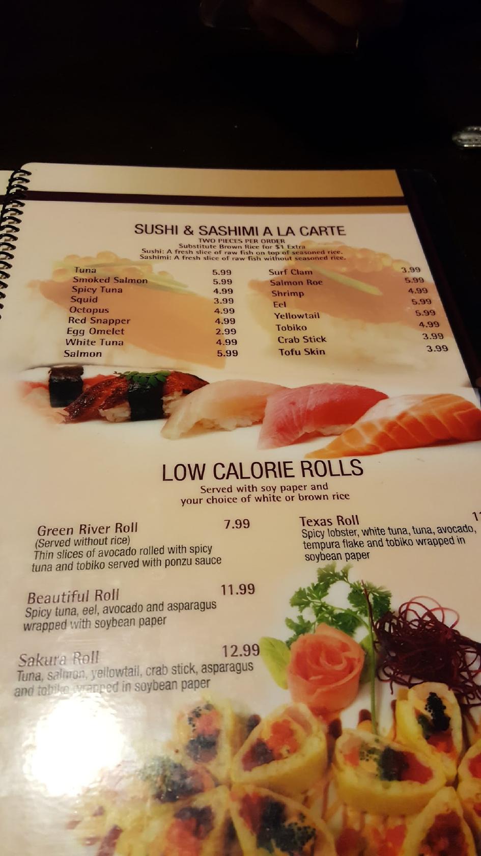 Menu at Hayashi Midtown restaurant, Lubbock, 19th St