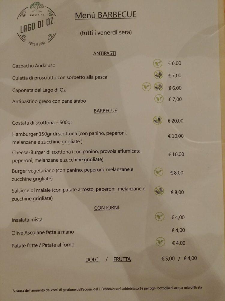 Menu at Lake Oz pub & bar, Spinetoli