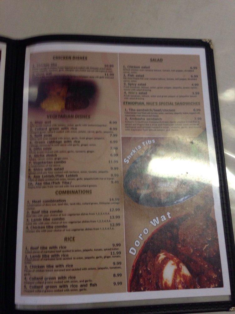Menu at Nile Ethiopian Restaurant, Jacksonville