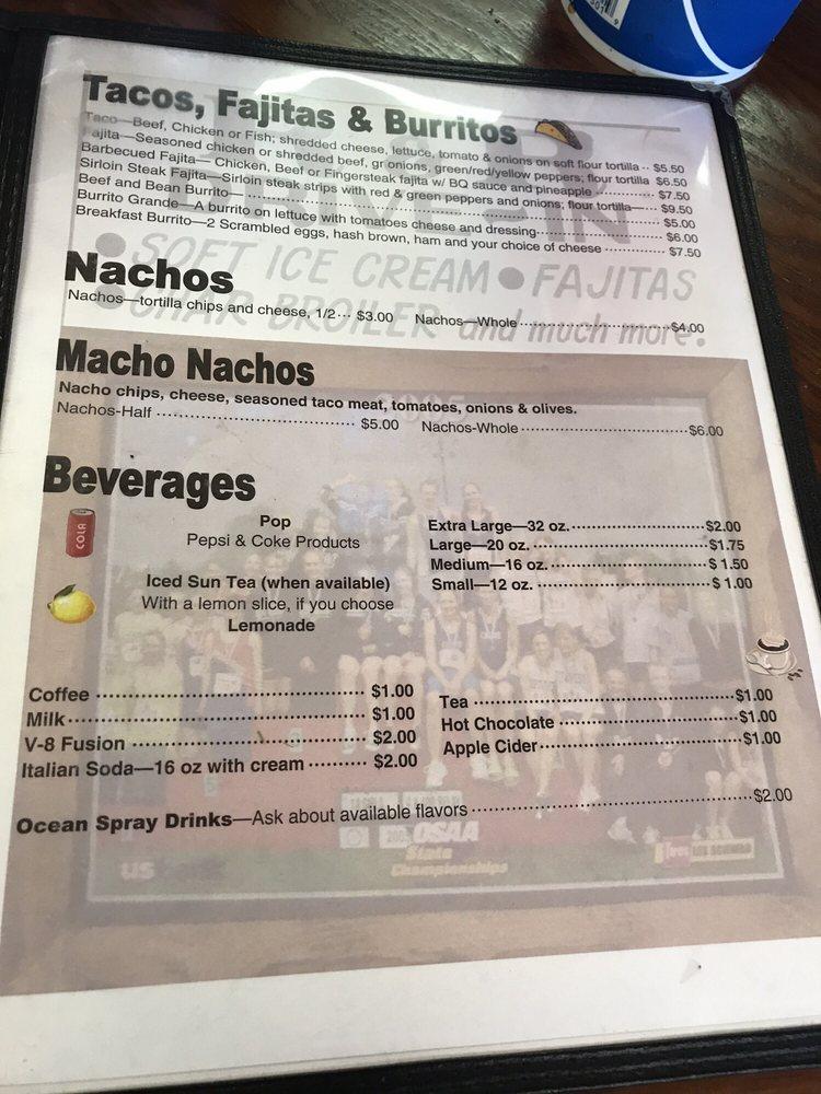 Menu at R&R Drive In restaurant, Joseph