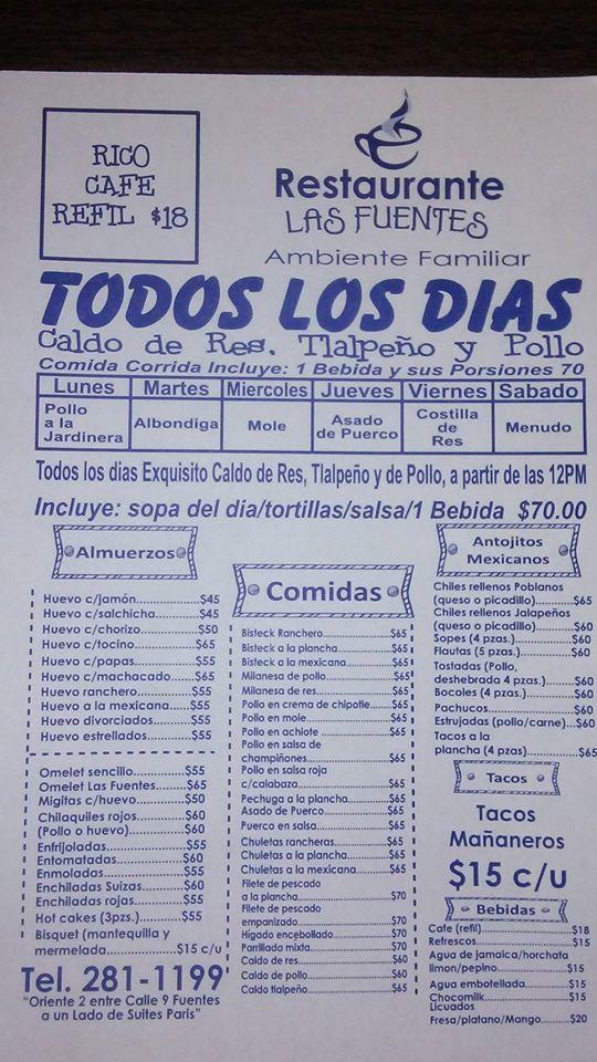 Menu at Restaurante LAS Fuentes", Reynosa