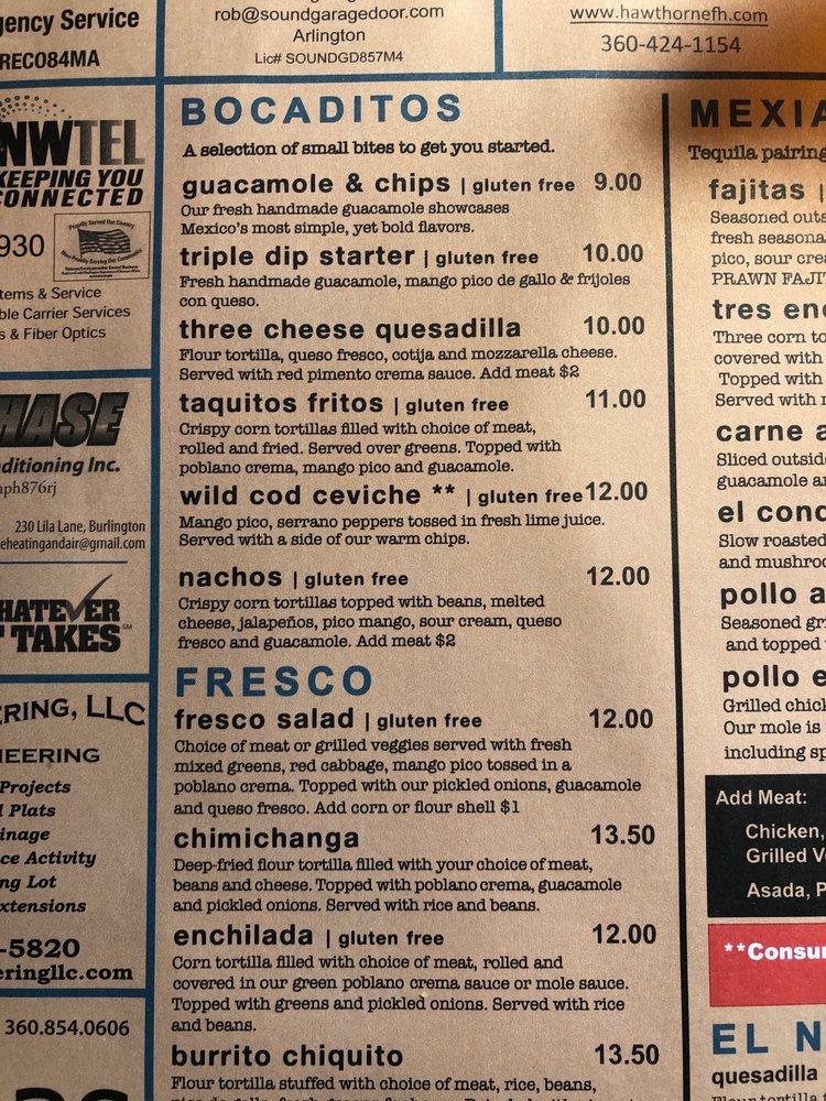 Menu at COA mexican eatery & tequileria restaurant, La Conner