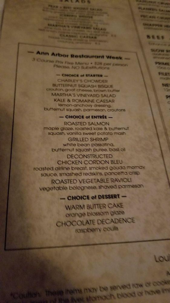 Menu at Gandy Dancer restaurant, Ann Arbor