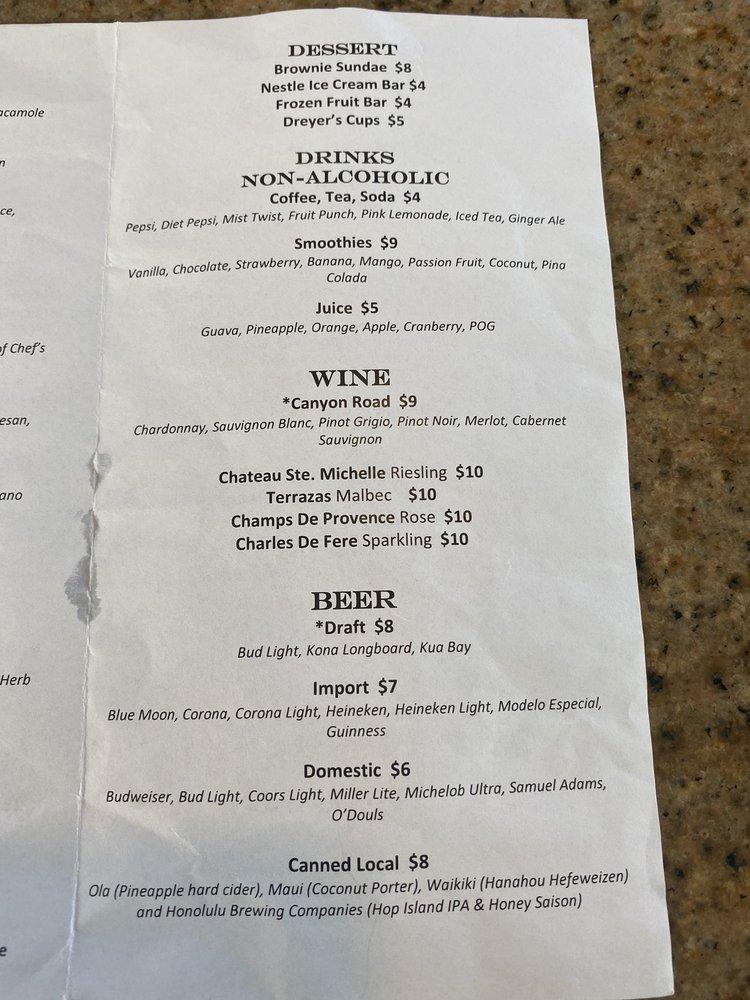 Menu at Holua Poolside Bar & Lounge, Holualoa