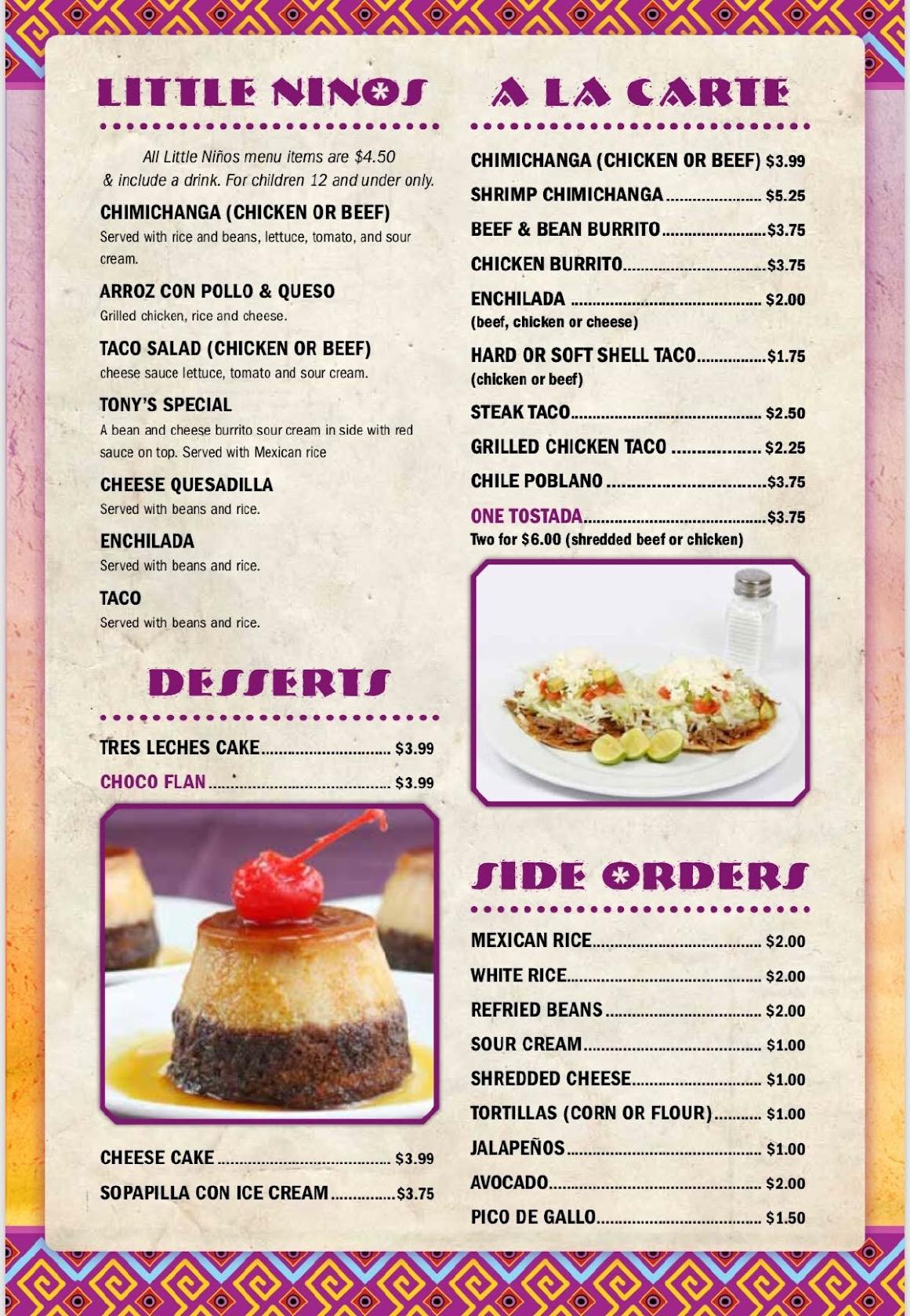 Menu at Hugo’s Mexican Restaurant, Paducah