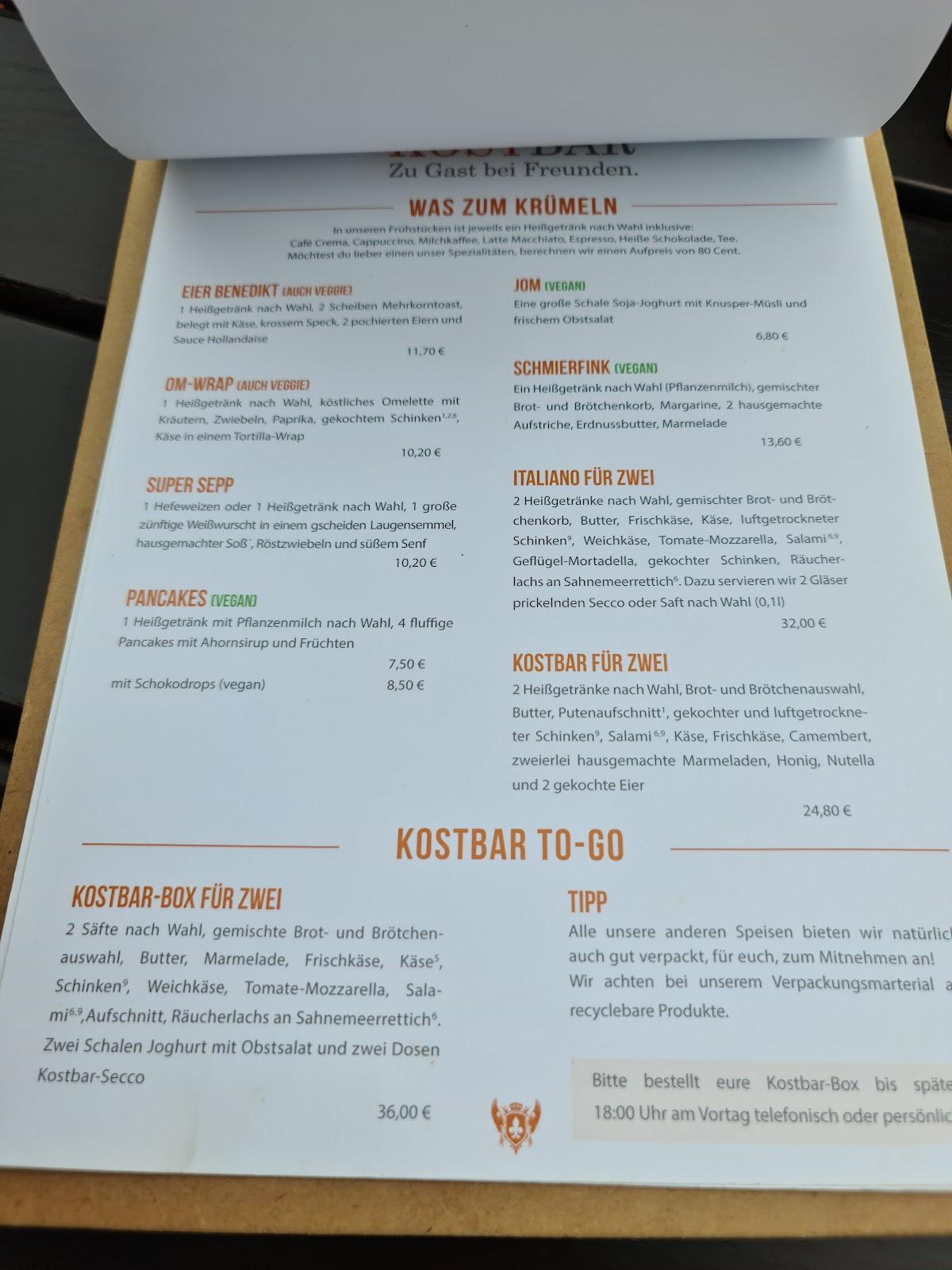 Speisekarte von Kostbar, Miltenberg