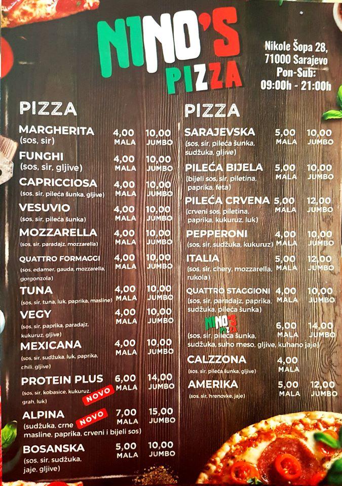 Menu at PEZZO'S PIZZA restaurant, Ilidža