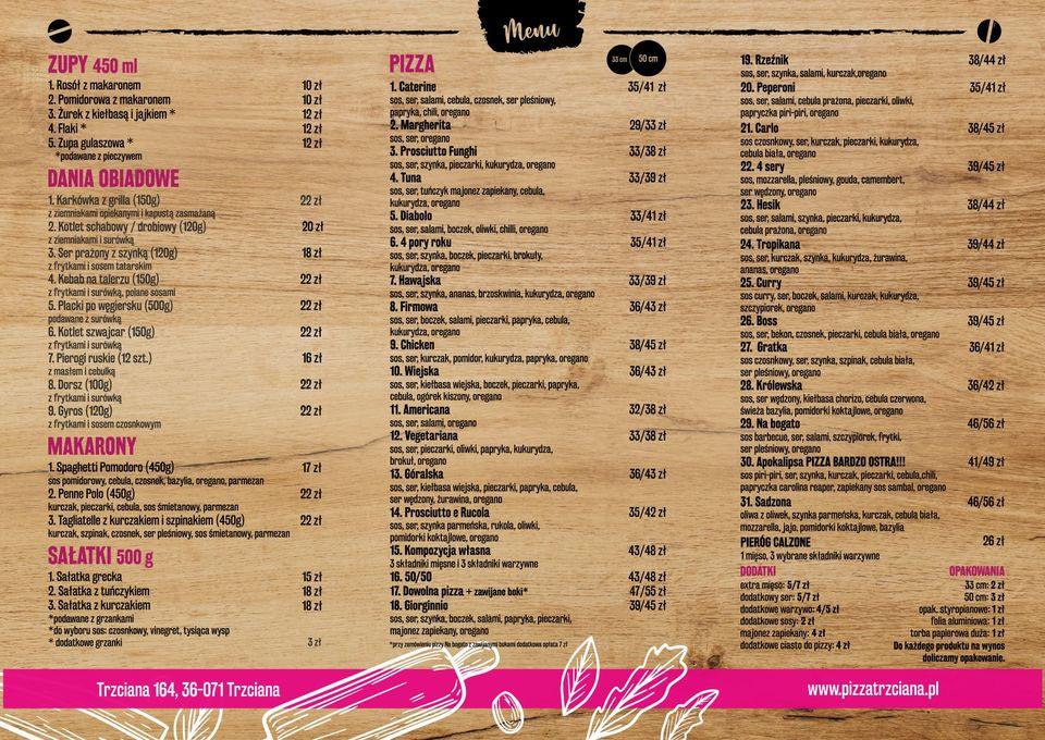Carta de Pizzeria GUSTO CLASSICO, Trzciana, Trzciana 164