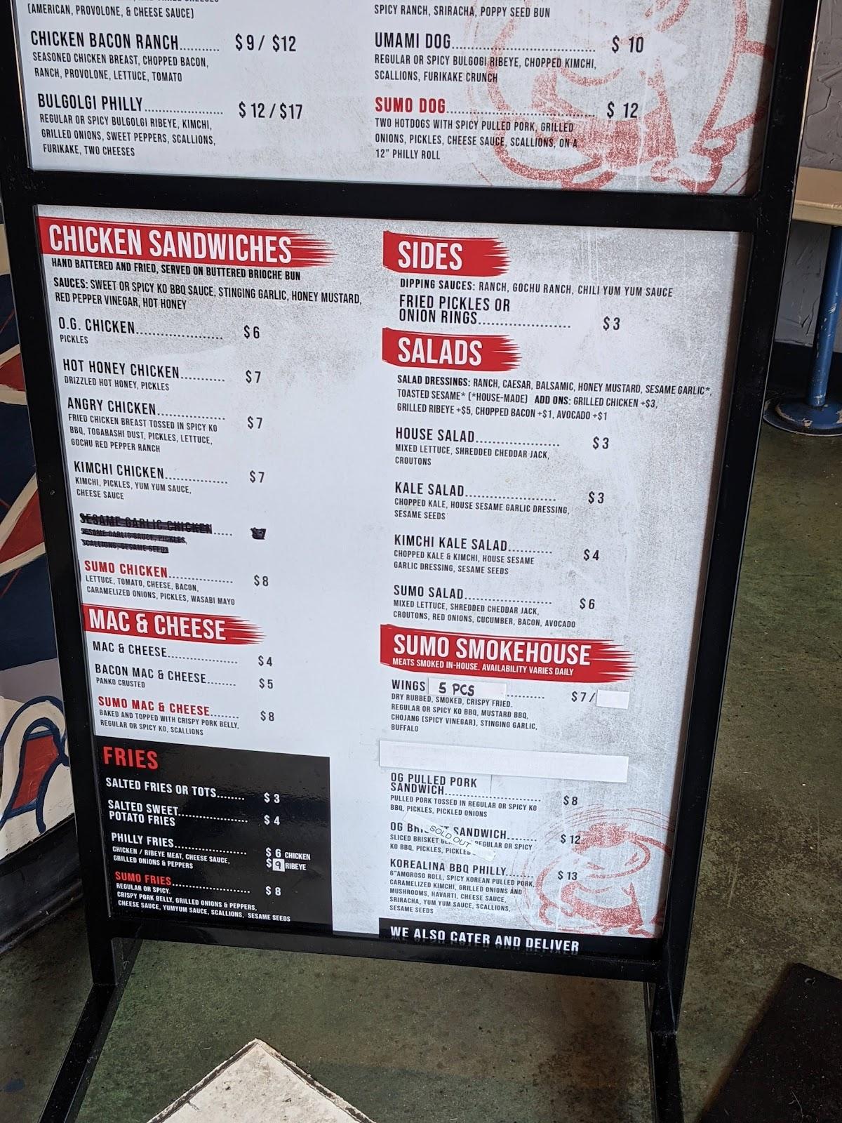 Menu at Sumo Shack pub & bar, Mooresville