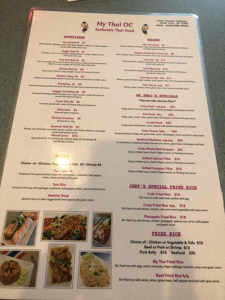 Menu at My Thai OC restaurant, Ocean City