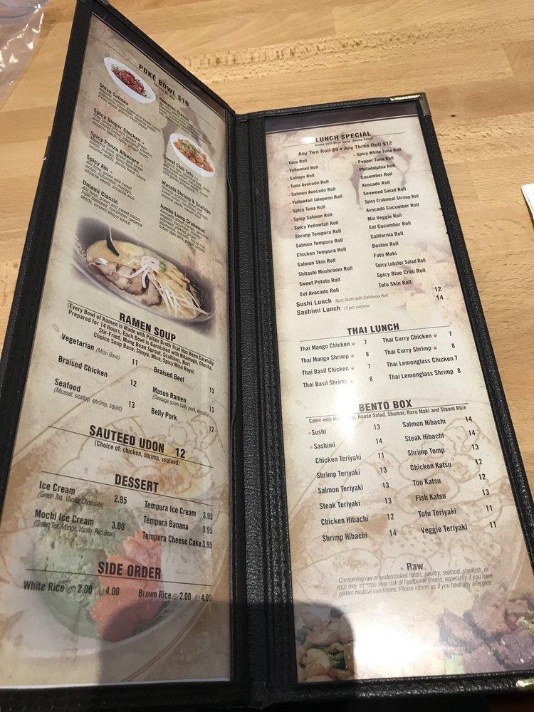 Menu at Waraku Japanese Restaurant, Fairfax