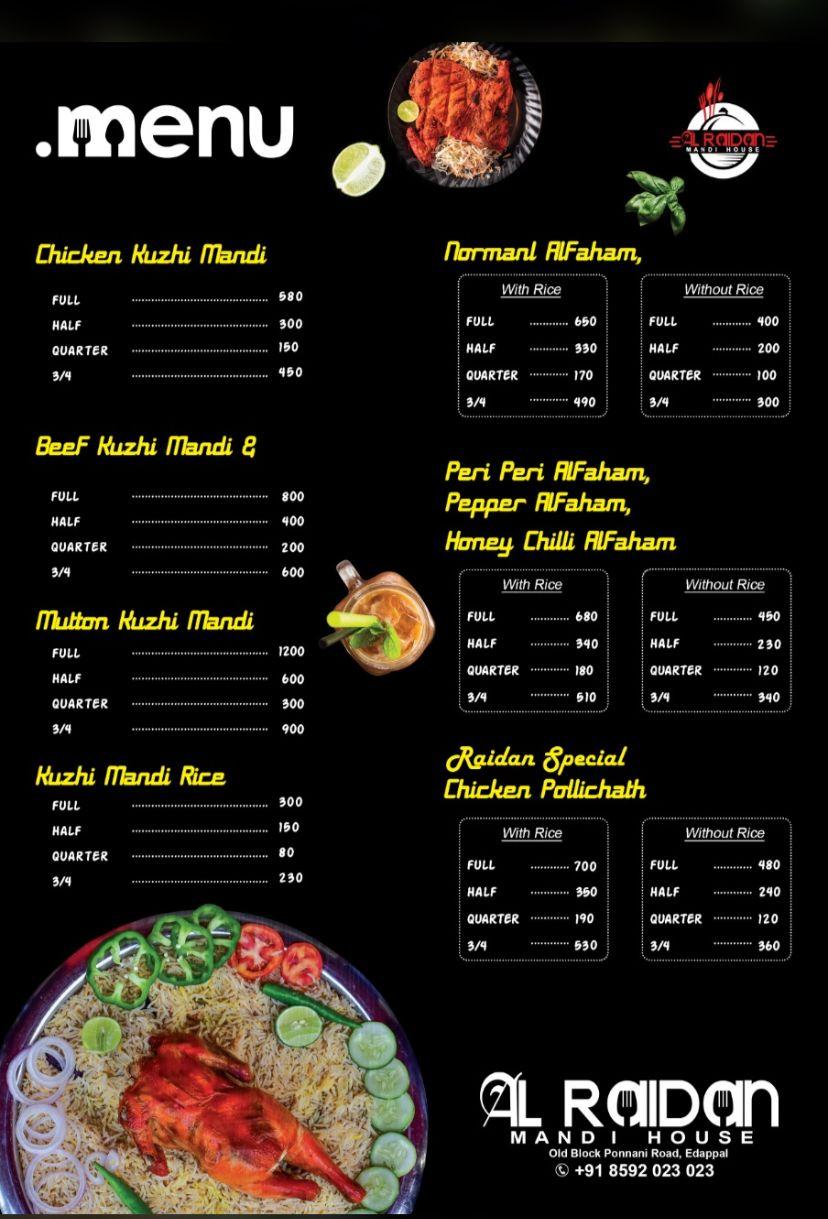 Menu at Al Raidan Mandi House Edappal, Edappal