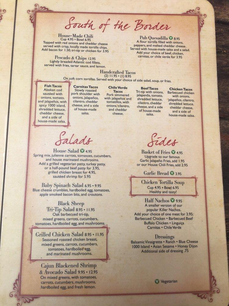Menu at Black Sheep Bar & Grill, San Luis Obispo