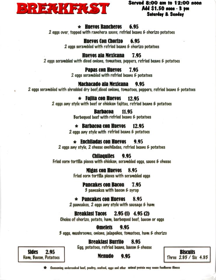 Menu at Don Ramon’s Mexican restaurant, Houston, Farm to Market 1960 Rd ...