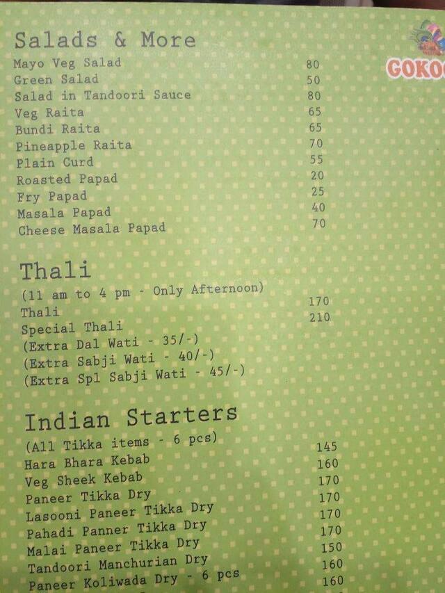 Menu at Gokul Veg Restaurant, Navi Mumbai, Shop No.8-14