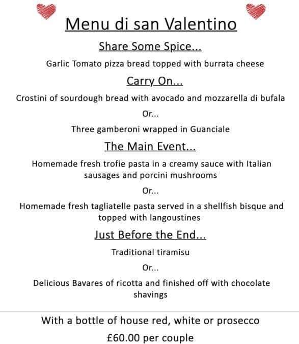 Menu at Il Paradiso on the Forest restaurant, Sutton-on-the-Forest