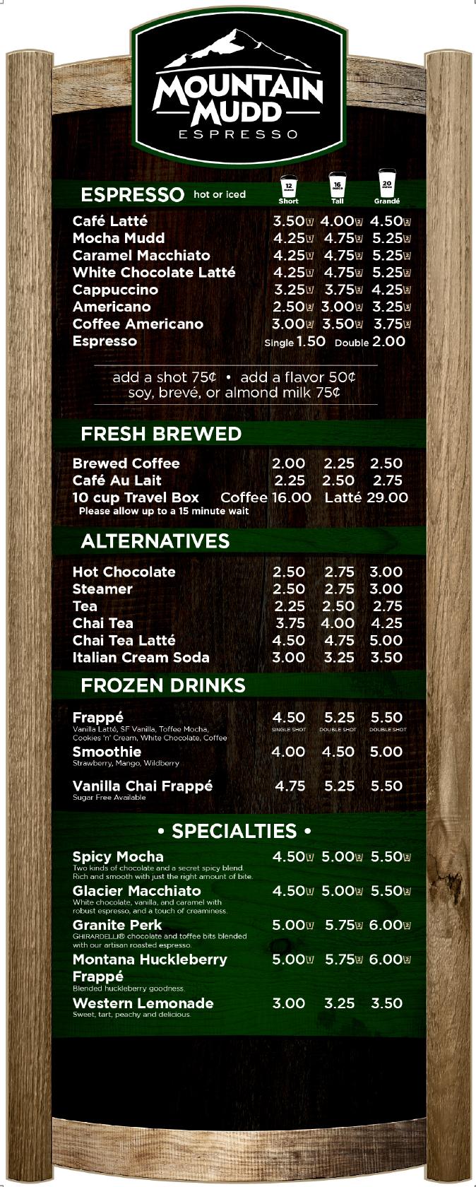 Carta del restaurante Mountain Mudd Espresso (Rapid City), Rapid City