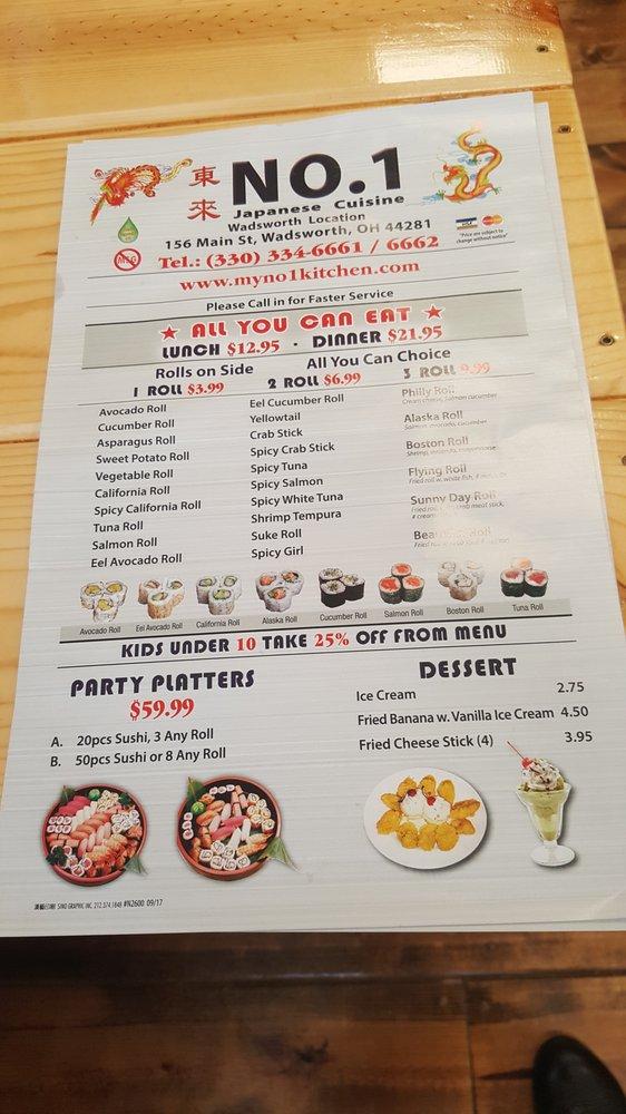 Menu at No. 1 Chinese restaurant, Wadsworth